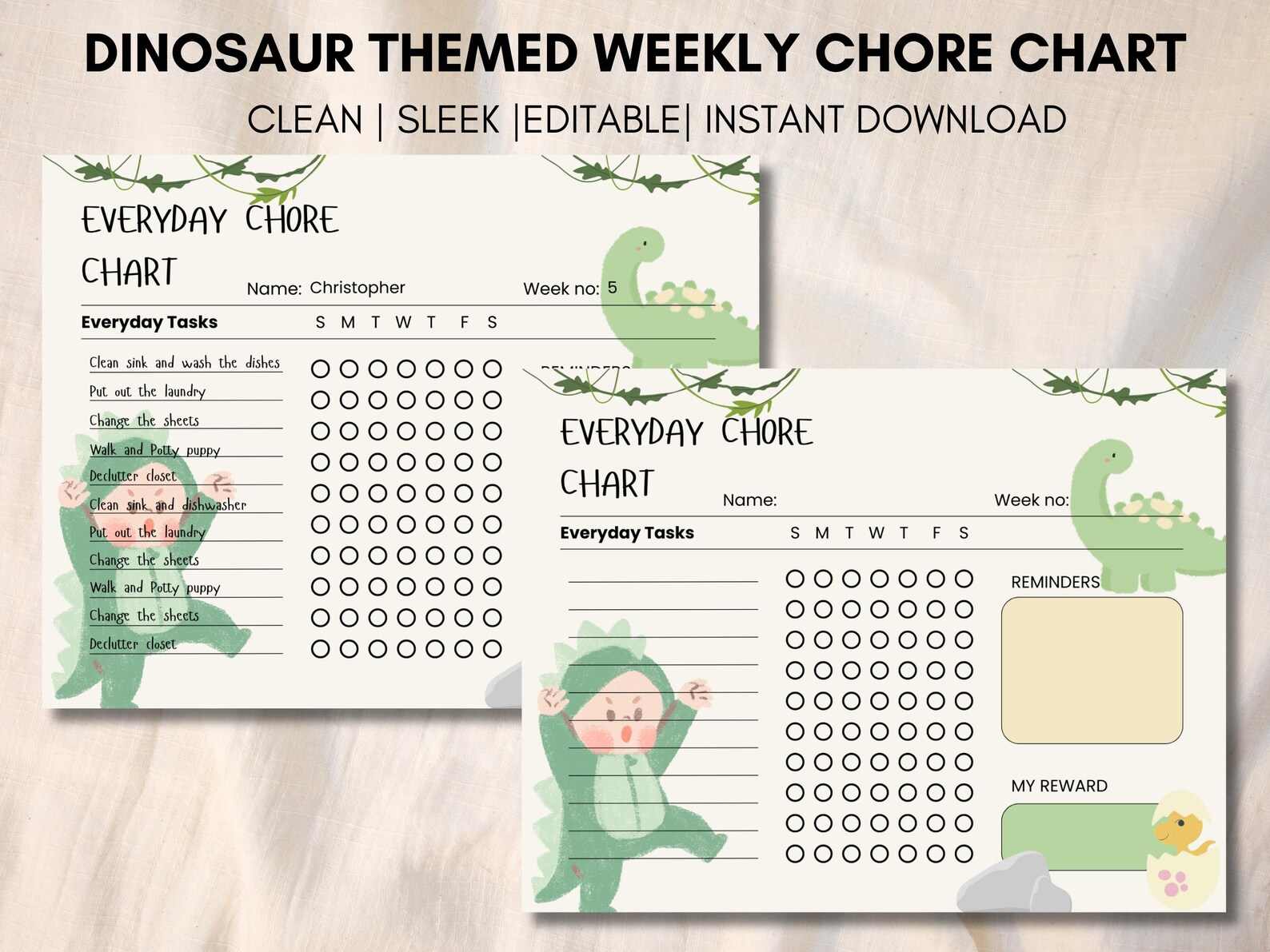 Editable Weekly Chore Chart for Kids Printable Instant Download Kids ...