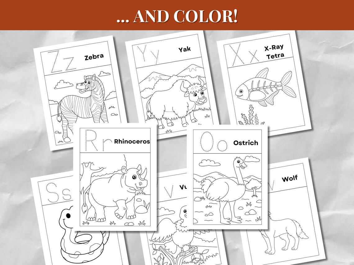 Safari Animals Coloring Pages ABC Tracing Activity Homeschool Preschool ...