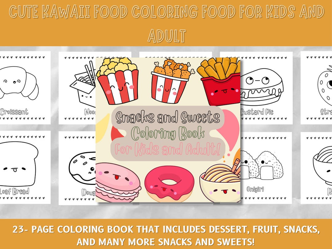 Cute Kawaii Food Coloring Pages for Kids and Adult Food and Snacks ...
