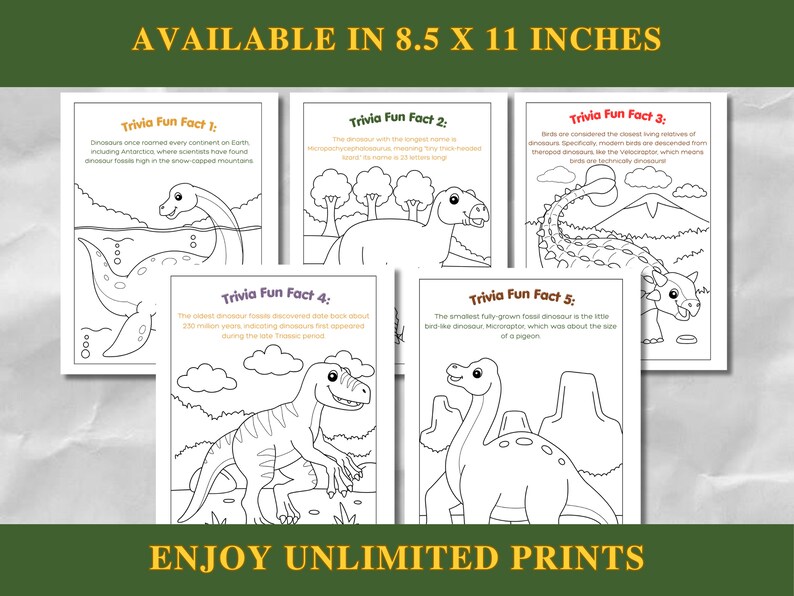 20 Dinosaur Coloring Sheets With Fun Trivias for Kids, Animal Coloring ...
