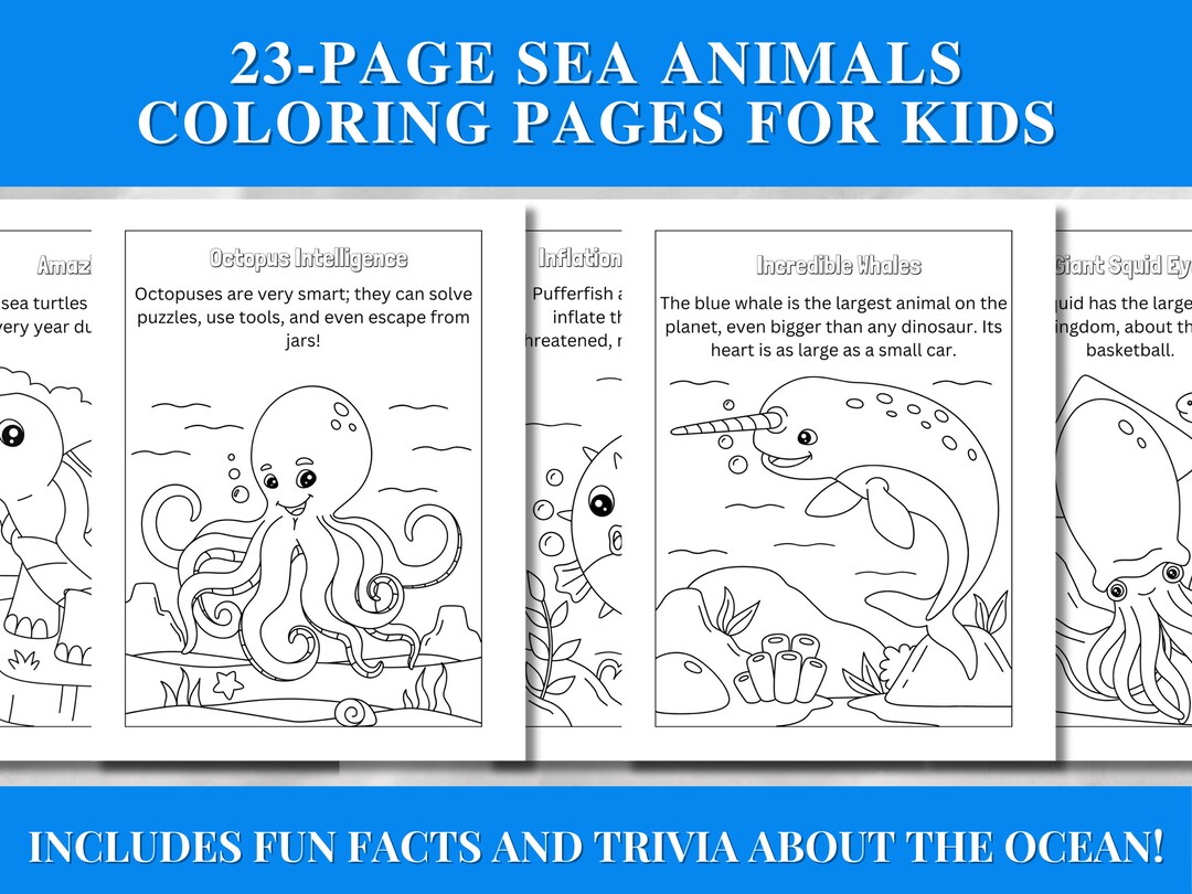 Sea Animals Coloring Pages for Kids, Activity Worksheets for Birthday ...