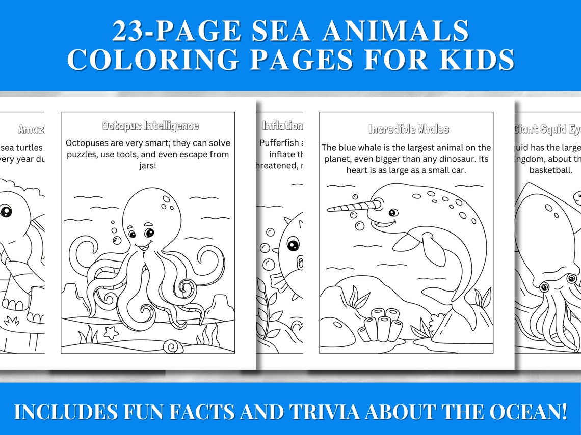 Sea Animals Coloring Pages for Kids, Activity Worksheets for Birthday ...