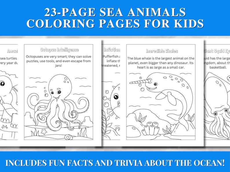 Sea Animals Coloring Pages for Kids, Activity Worksheets for Birthday ...