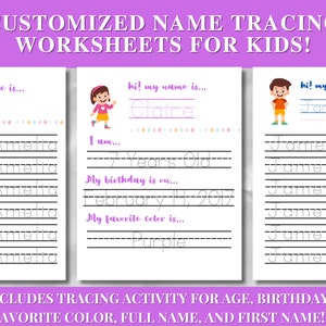 Custom Name Tracing Worksheet Handwriting Practice for Kids ...