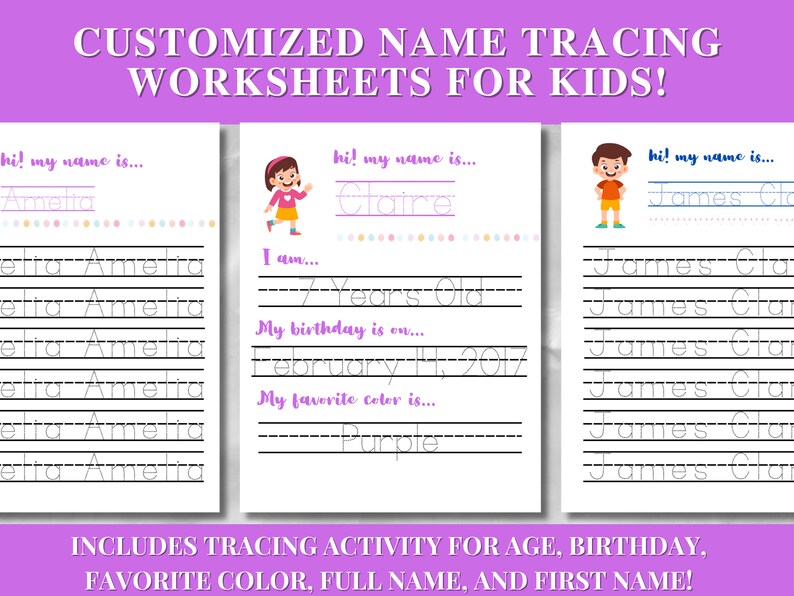 Custom Name Tracing Worksheet Handwriting Practice for Kids ...