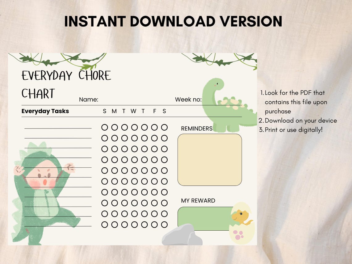 Editable Weekly Chore Chart for Kids Printable Instant Download Kids ...