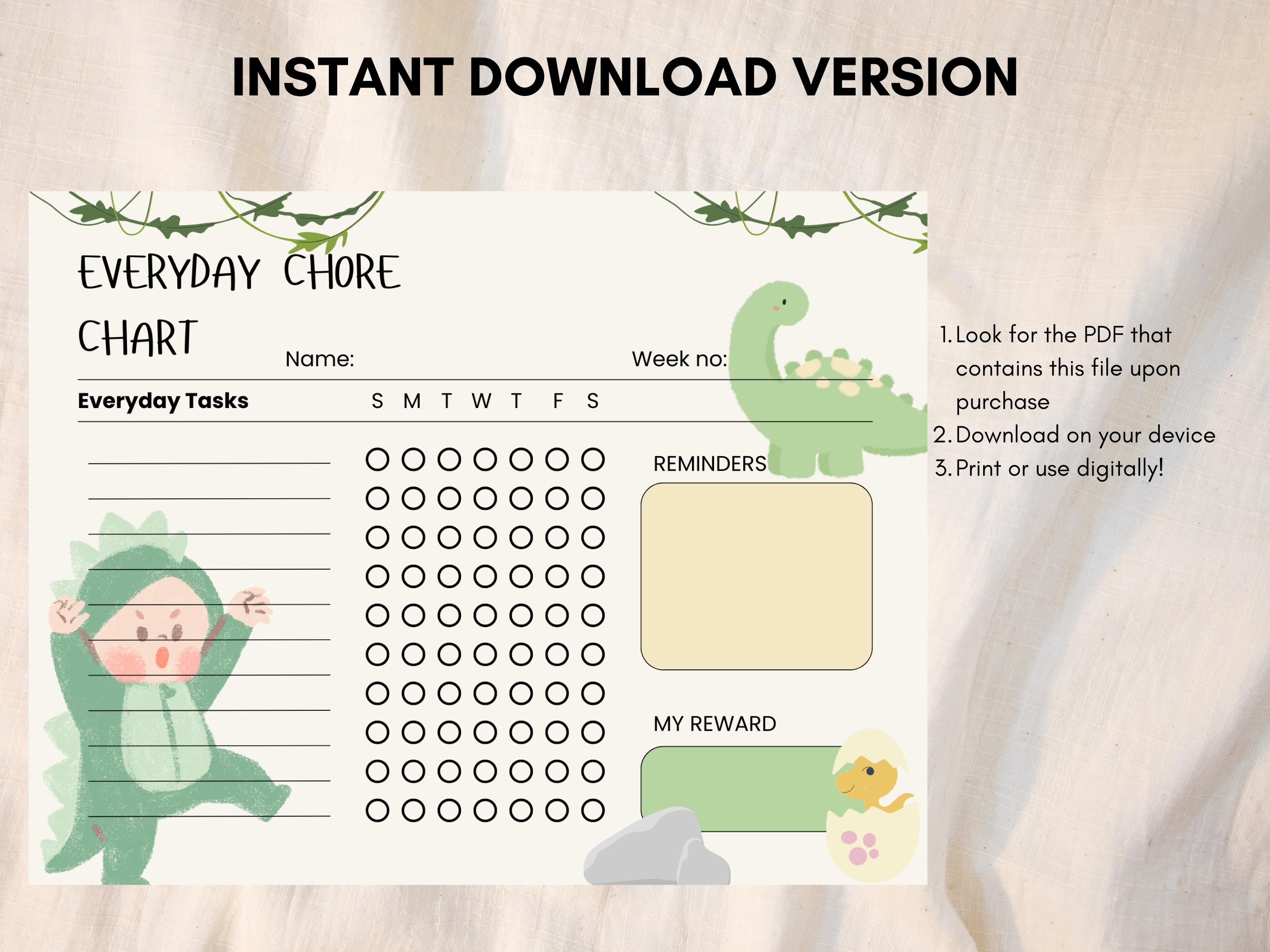 Editable Weekly Chore Chart for Kids Printable Instant Download Kids ...