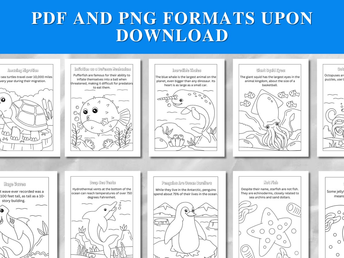 Sea Animals Coloring Pages for Kids, Activity Worksheets for Birthday ...