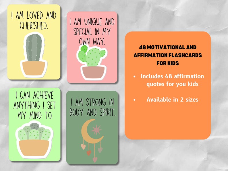 48 Positive Affirmation Cards for Kids, Kindness and Inspirational ...
