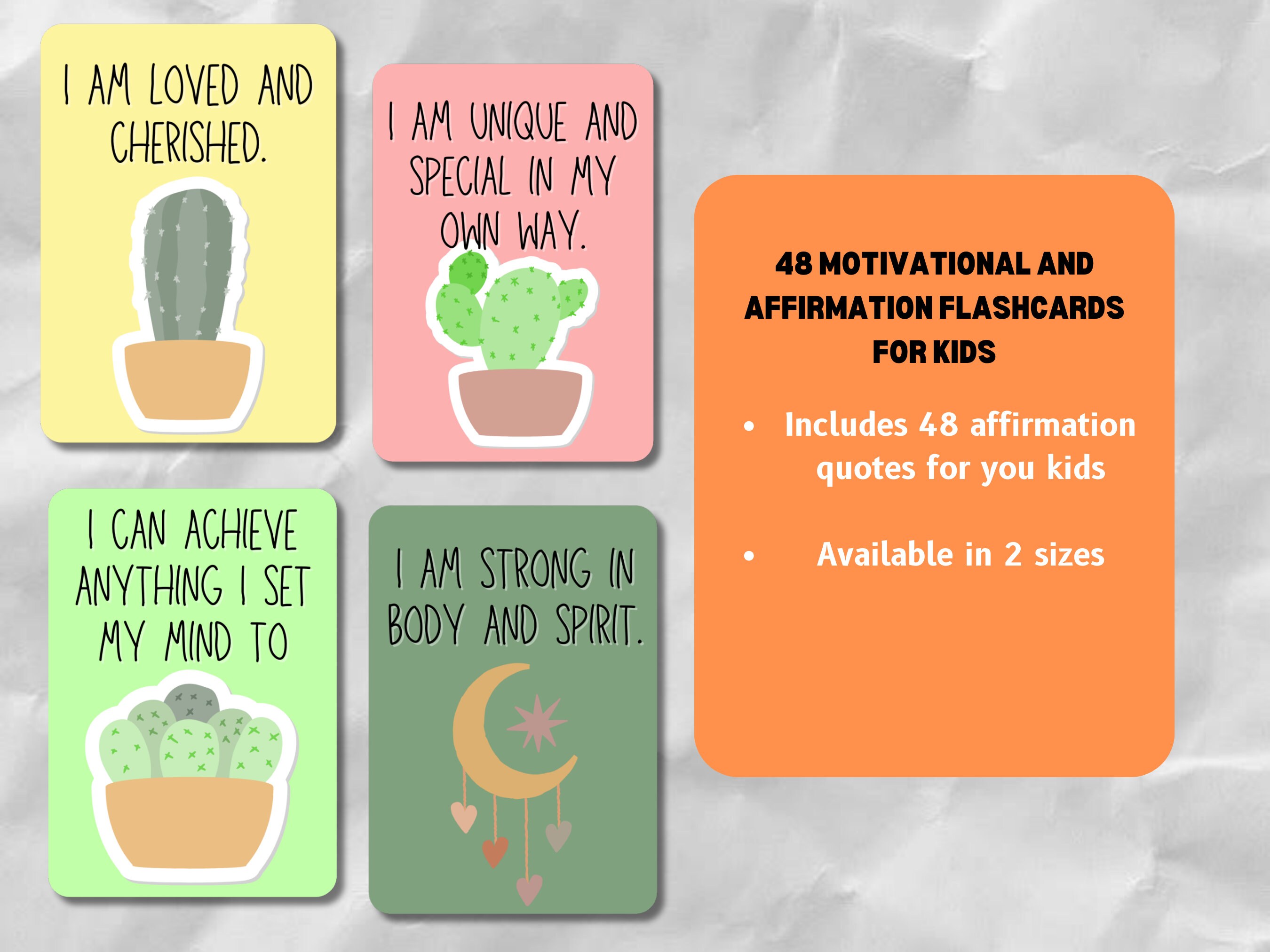 48 Positive Affirmation Cards for Kids, Kindness and Inspirational ...