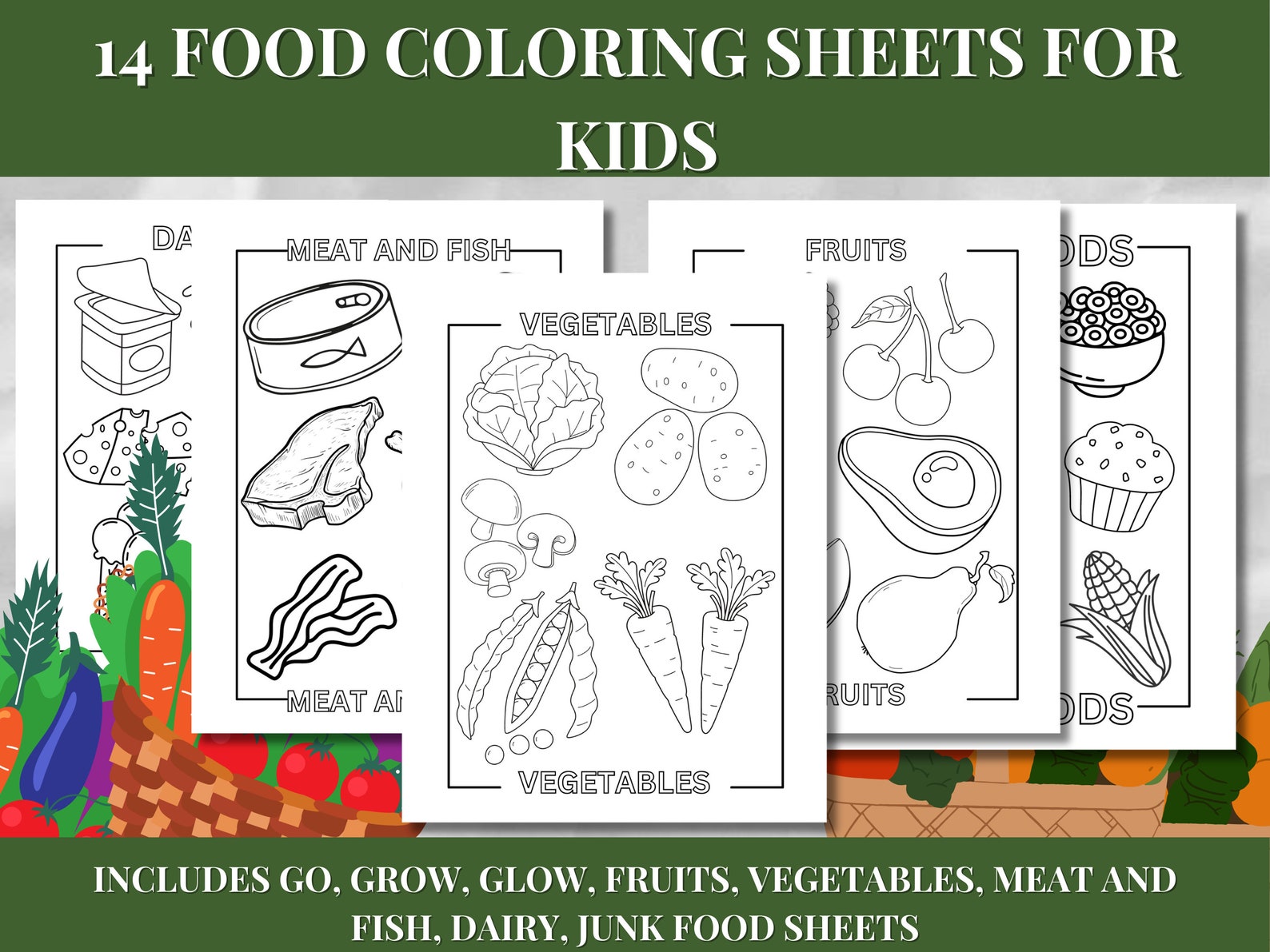 14 Page Printable Food Coloring Sheets for Toddlers--fun Learning ...