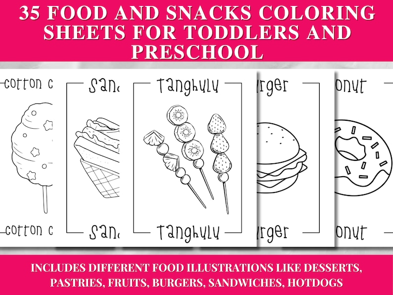 35 Food and Snacks Coloring Pages for Kindergarten, Kids Educational ...