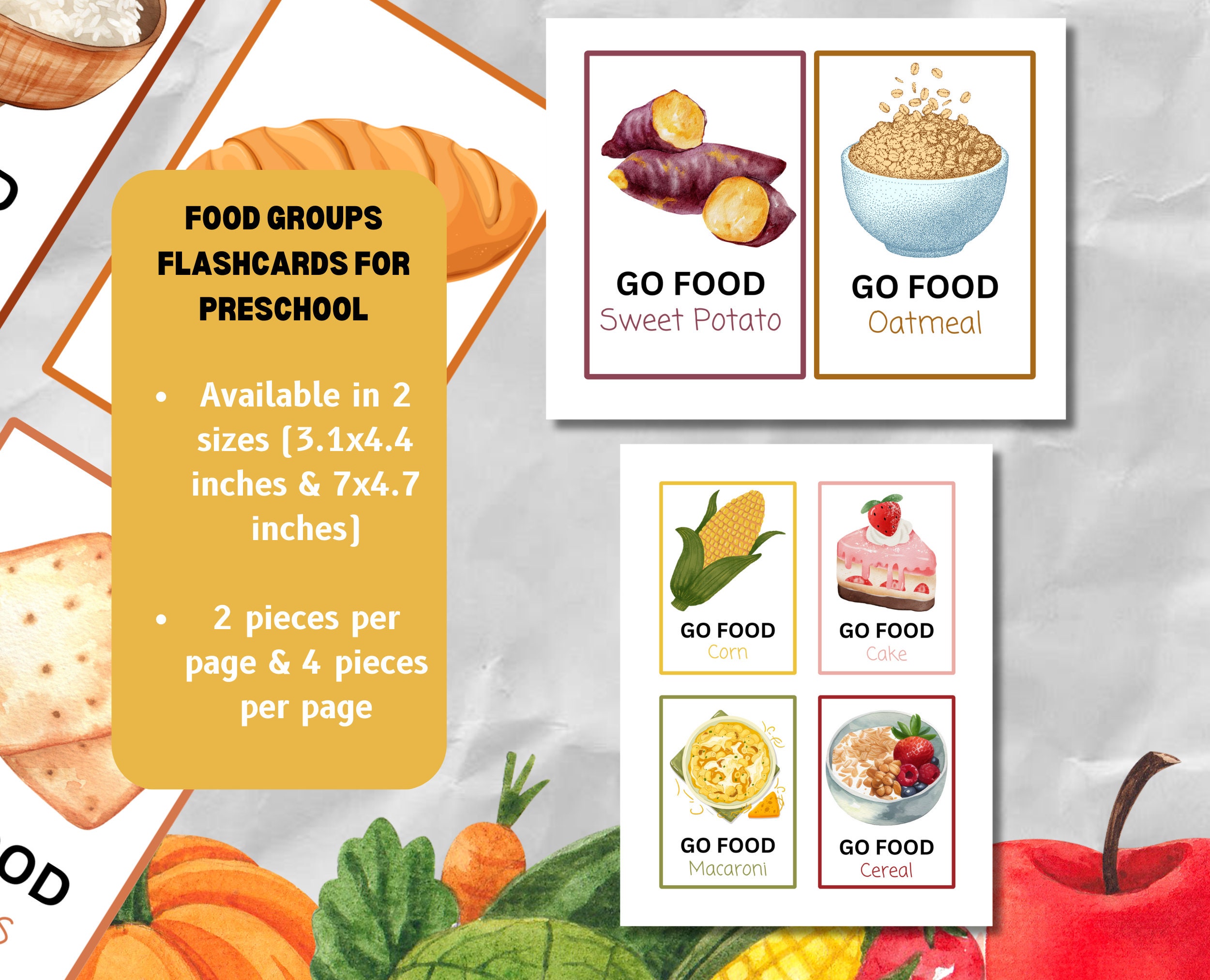 40 Food Flash Cards Fruits and Vegetable Flash Cards Food Group Cards ...