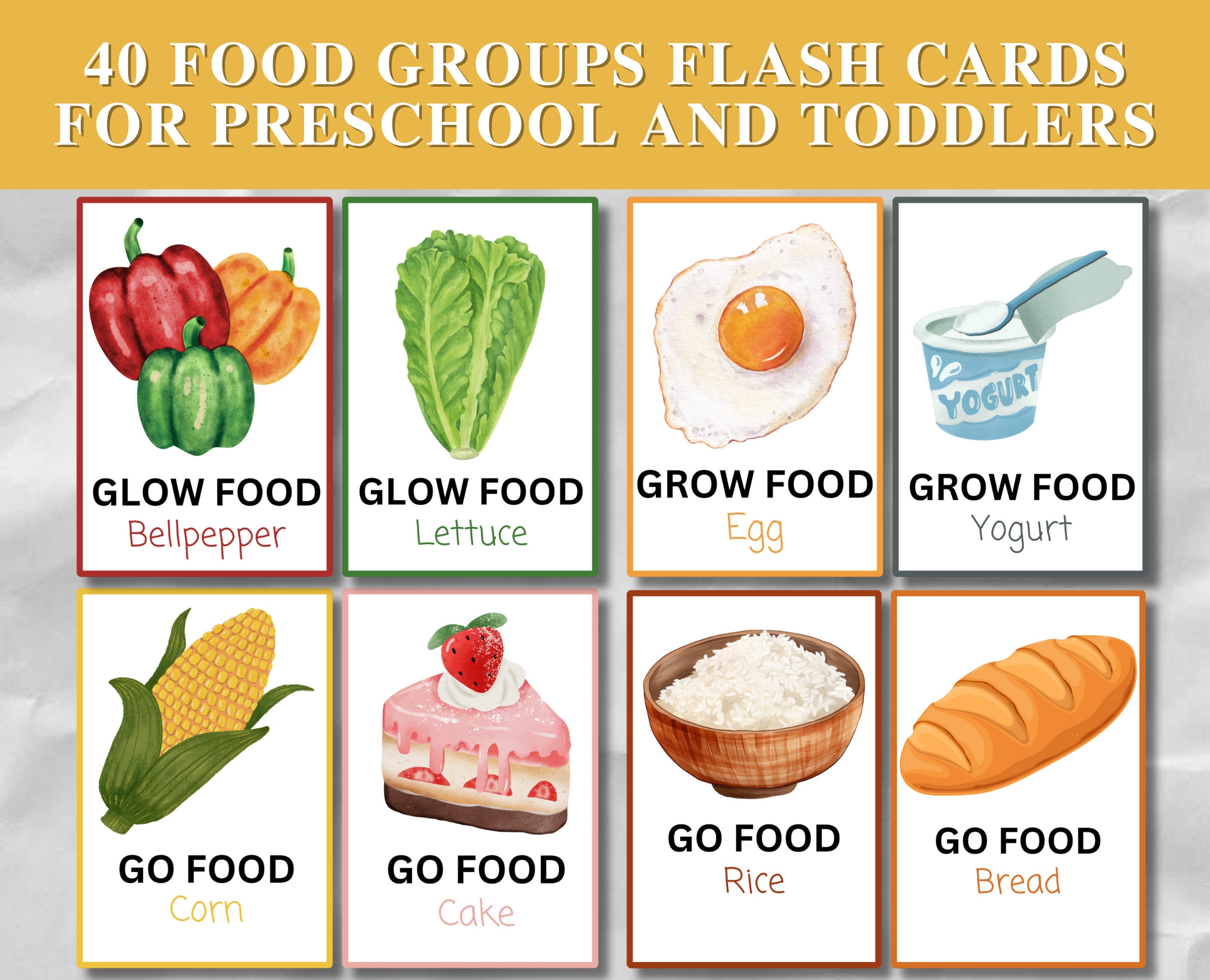40 Food Flash Cards Fruits and Vegetable Flash Cards Food Group Cards ...