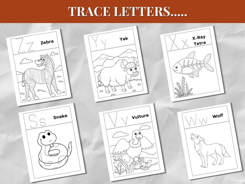 Safari Animals Coloring Pages ABC Tracing Activity Homeschool Preschool ...