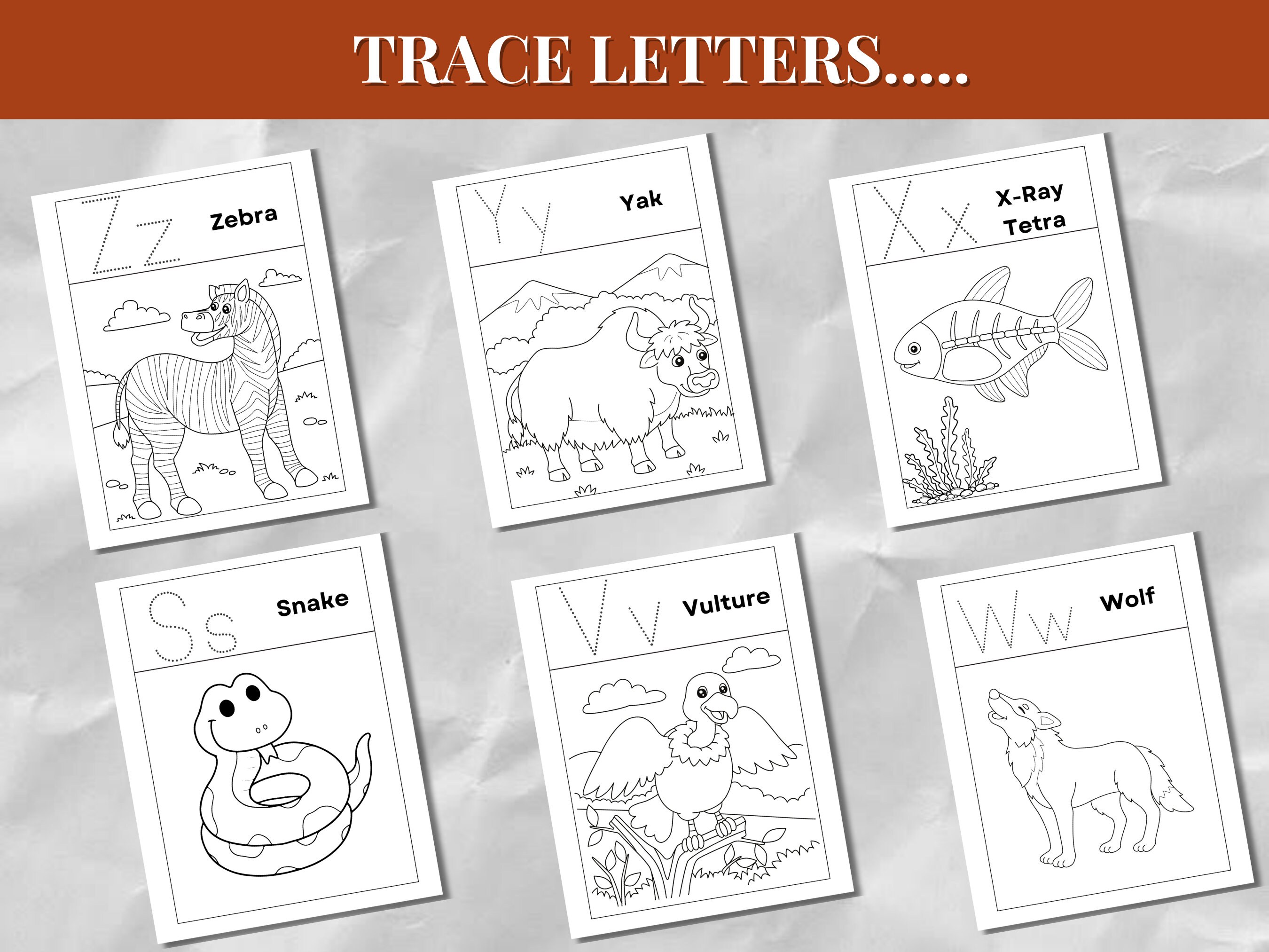 Safari Animals Coloring Pages ABC Tracing Activity Homeschool Preschool ...