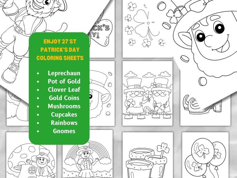 St. Patricks Day Coloring Sheet Set for Kids, Instant Download, Easy ...