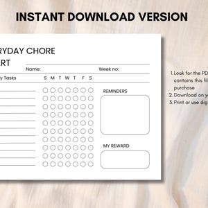 Clean and Sleek Chore Chart for Kids and Adults Printable and Editable ...