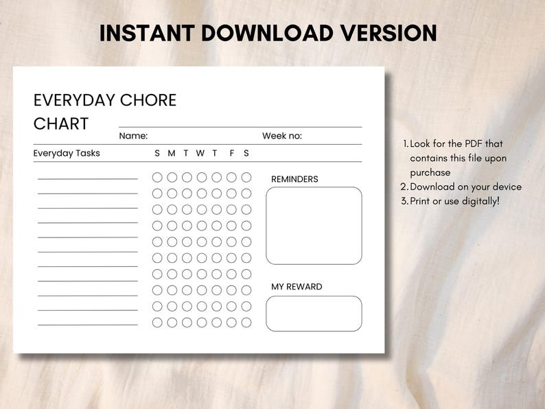 Clean and Sleek Chore Chart for Kids and Adults Printable and Editable ...