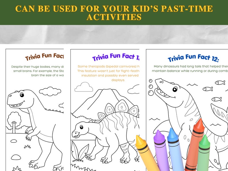 20 Dinosaur Coloring Sheets With Fun Trivias for Kids, Animal Coloring ...
