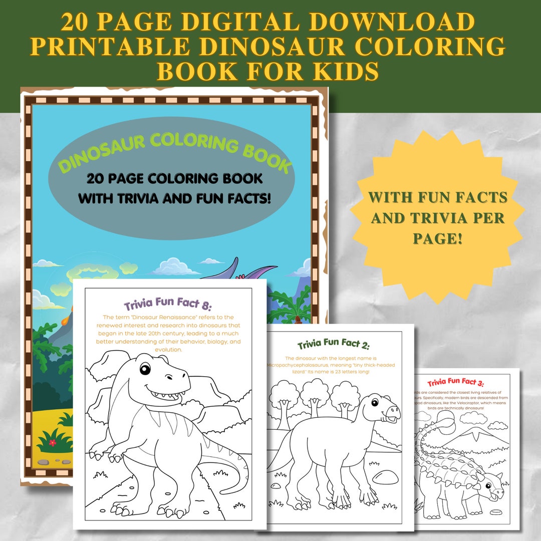 20 Page Easy Dinosaur Coloring Book With Fun Trivias for Kids Toddlers ...