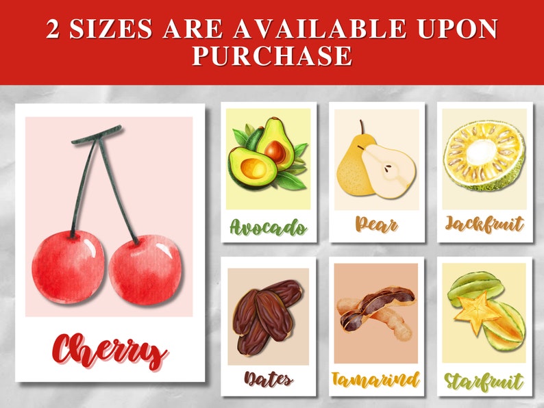 32 Fruit Cards for Toddlers, Printable Fruits Flashcards Watercolor ...
