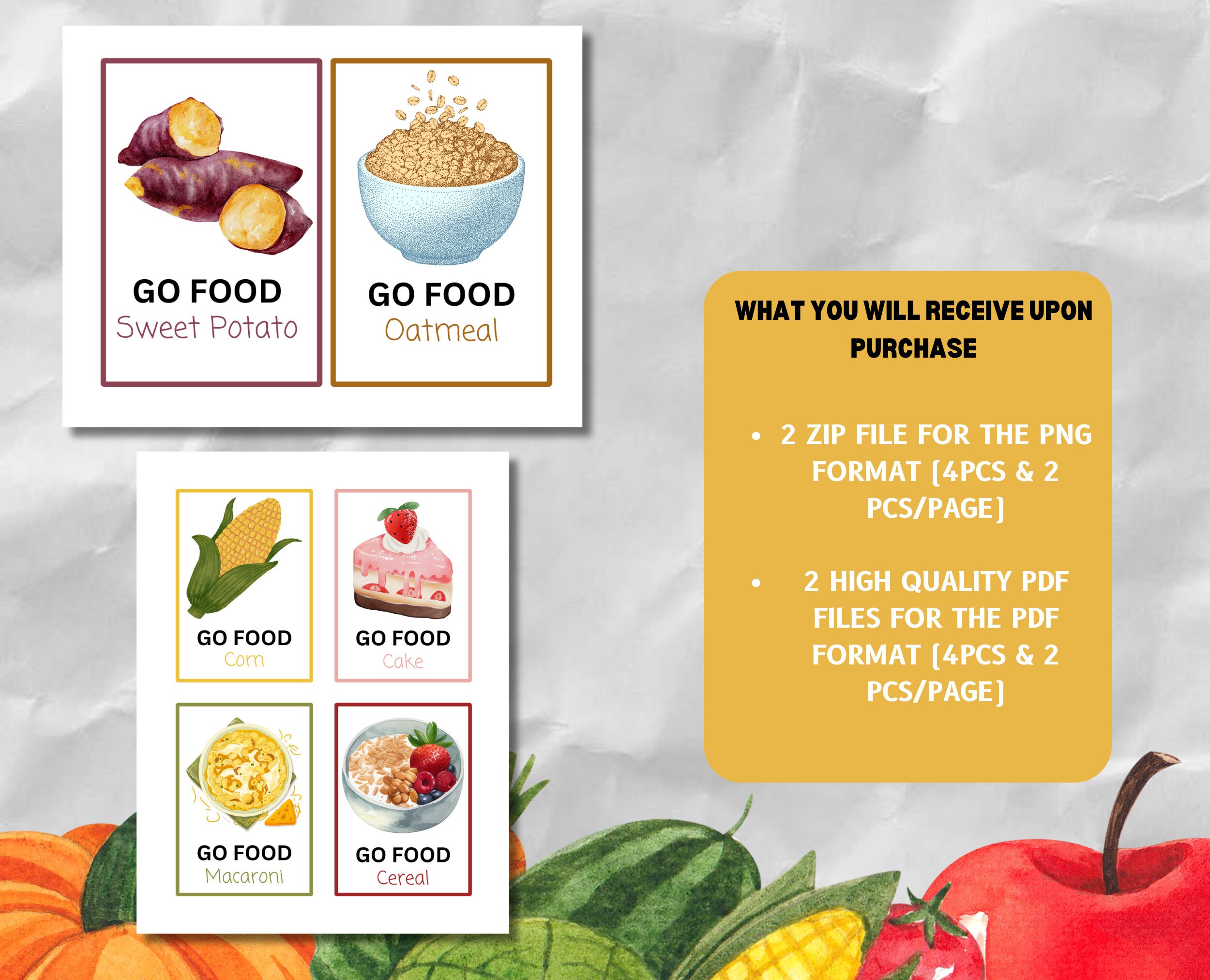 40 Food Flash Cards Fruits and Vegetable Flash Cards Food Group Cards ...