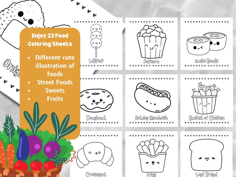 Cute Kawaii Food Coloring Pages for Kids and Adult Food and Snacks ...