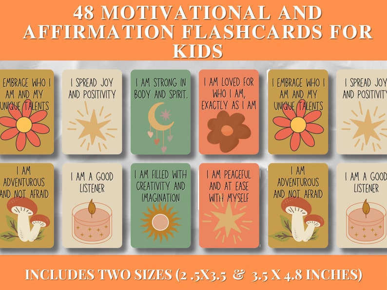 48 Positive Affirmation Cards for Kids, Kindness and Inspirational ...