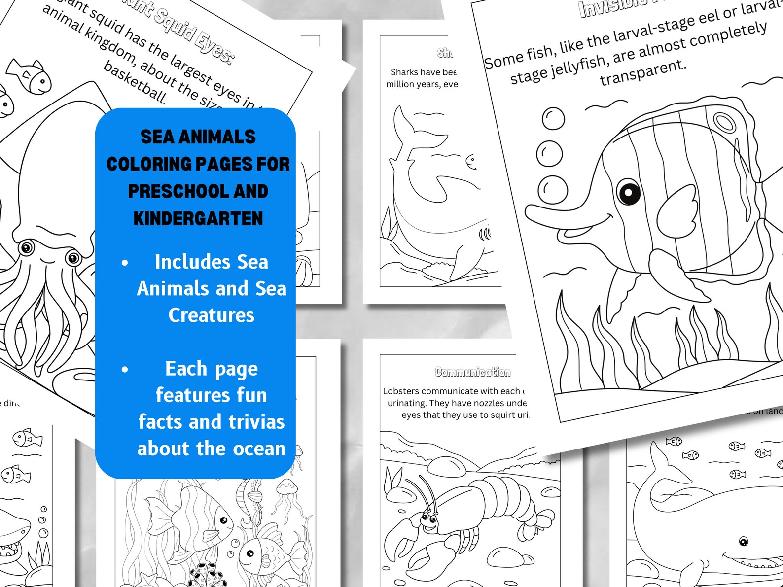Sea Animals Coloring Pages for Kids, Activity Worksheets for Birthday ...