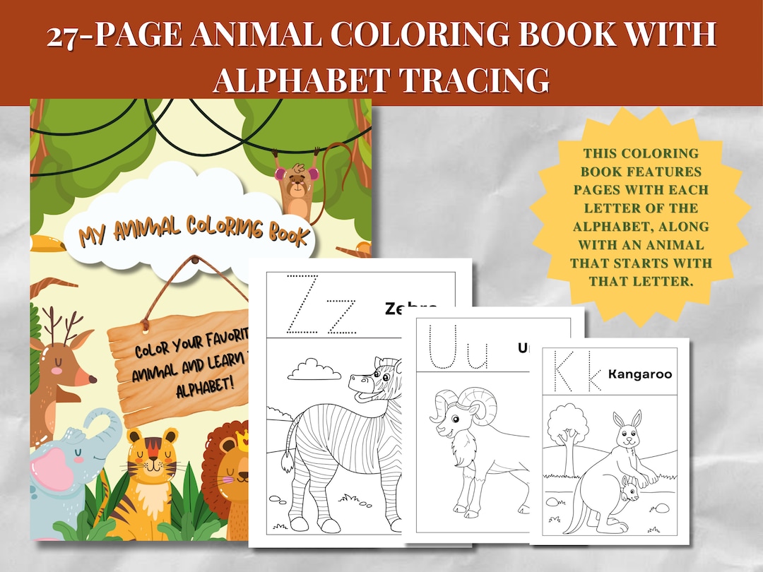 Safari Animals Coloring Pages ABC Tracing Activity Homeschool Preschool ...