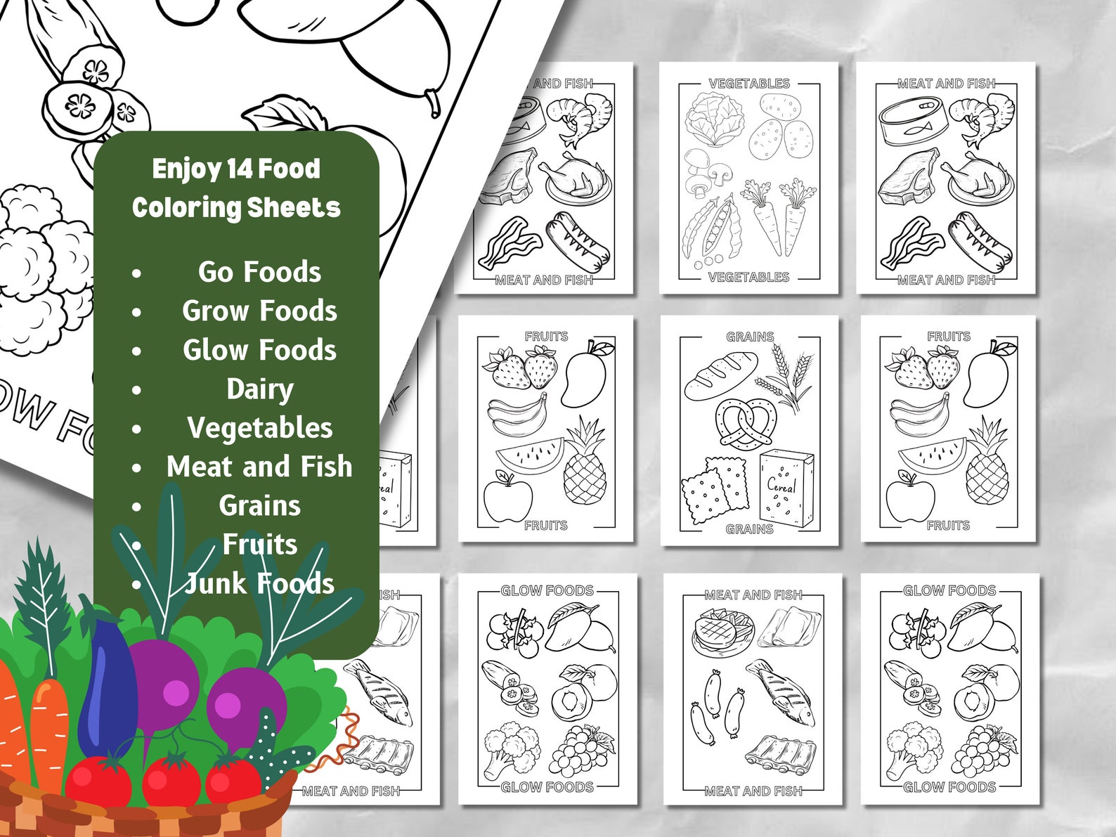 14 Page Printable Food Coloring Sheets for Toddlers--fun Learning ...