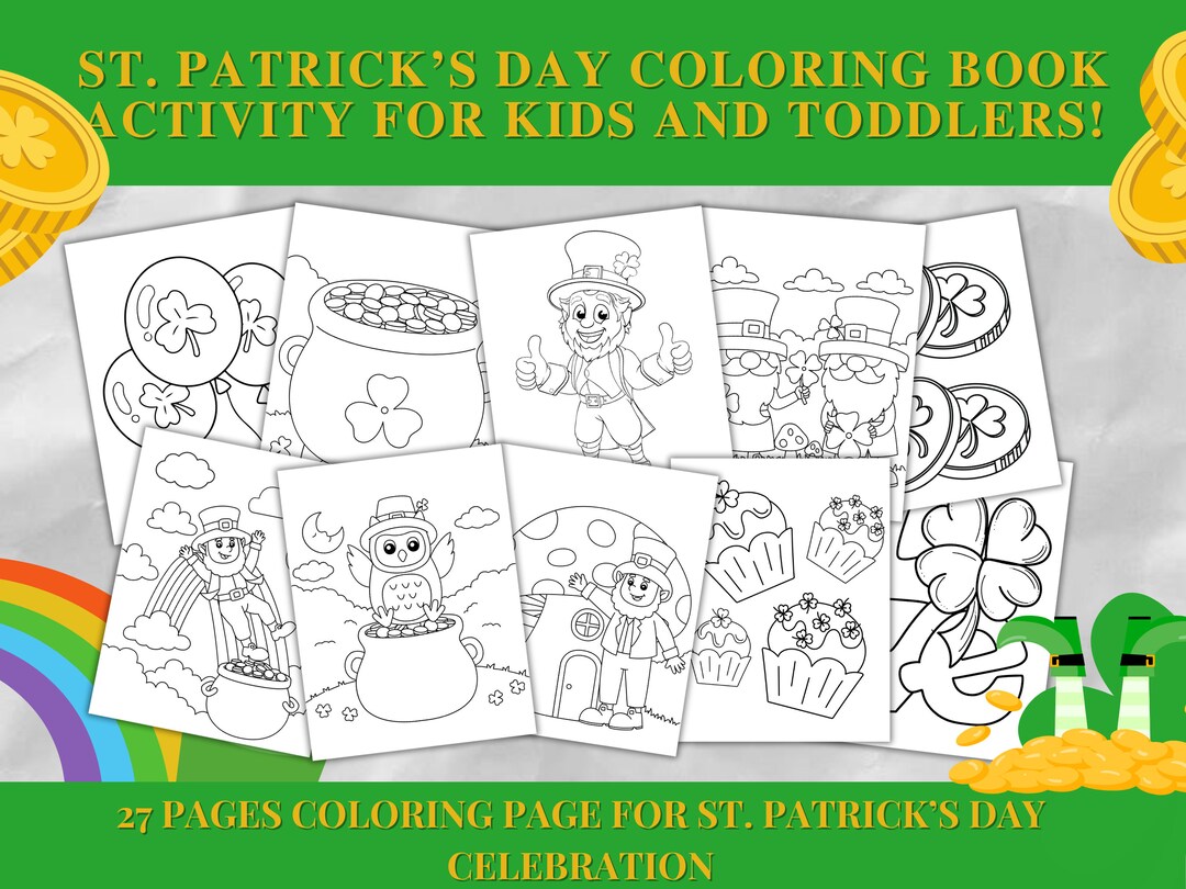 St. Patricks Day Coloring Sheet Set for Kids, Instant Download, Easy ...