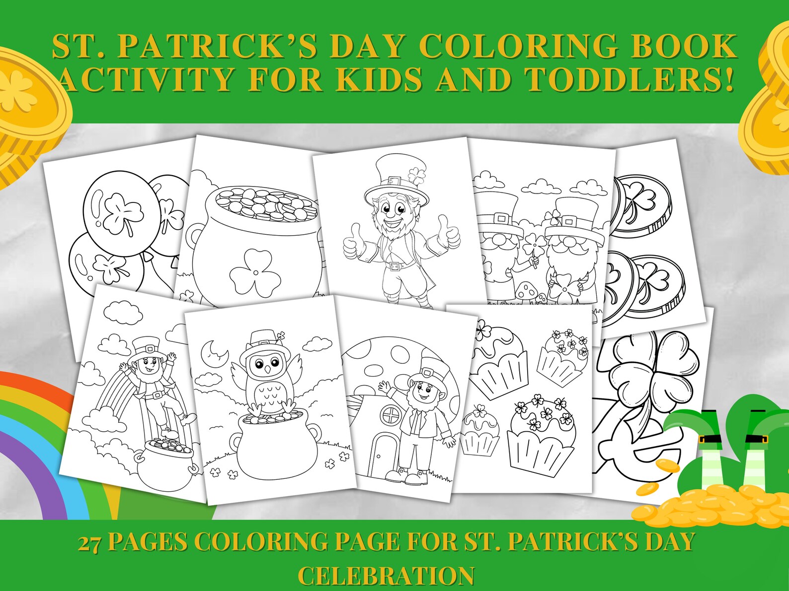 St. Patricks Day Coloring Sheet Set for Kids, Instant Download, Easy ...