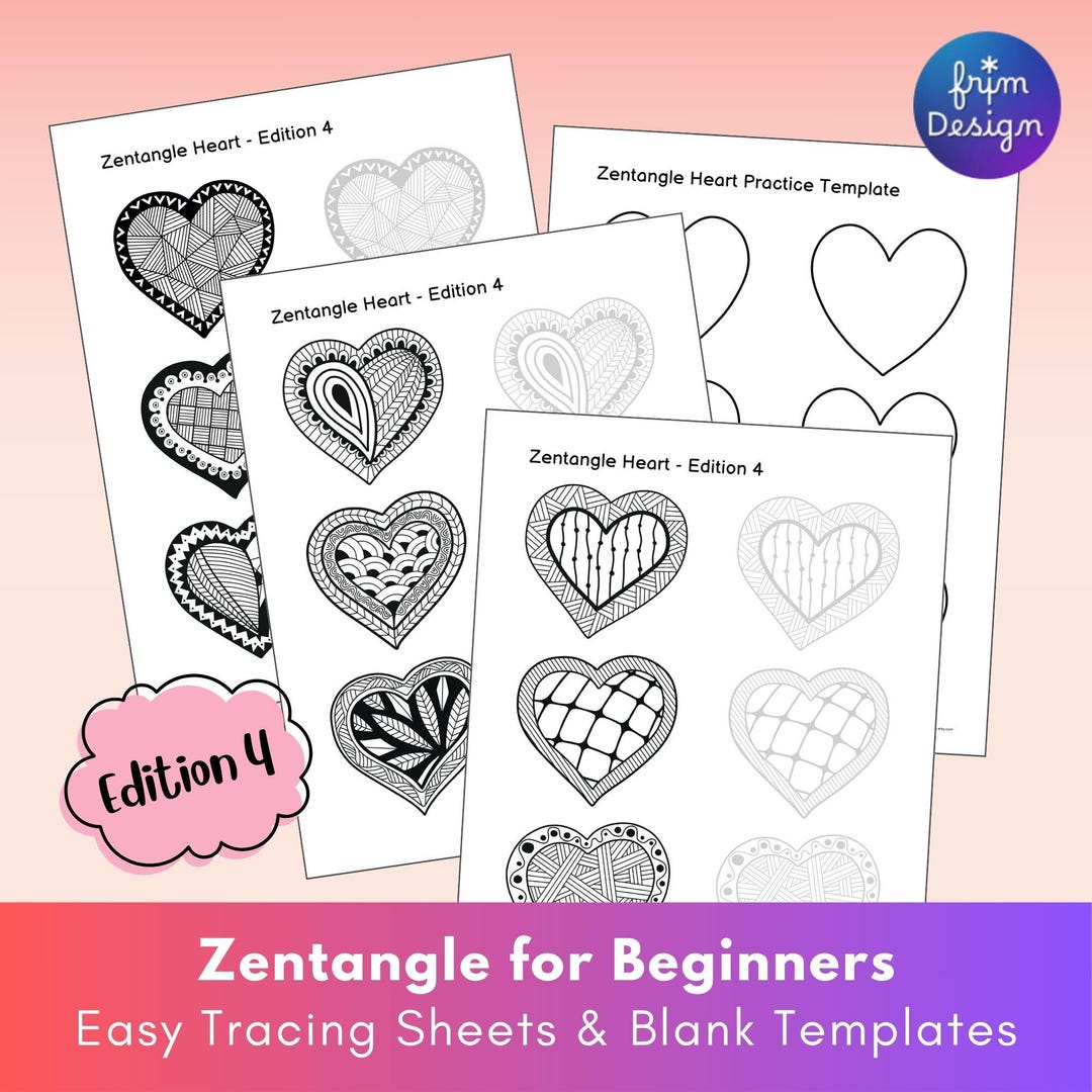 Boho Zentangle Heart Tracing Pages, Ethnic-inspired Doodle Art Sheets ...