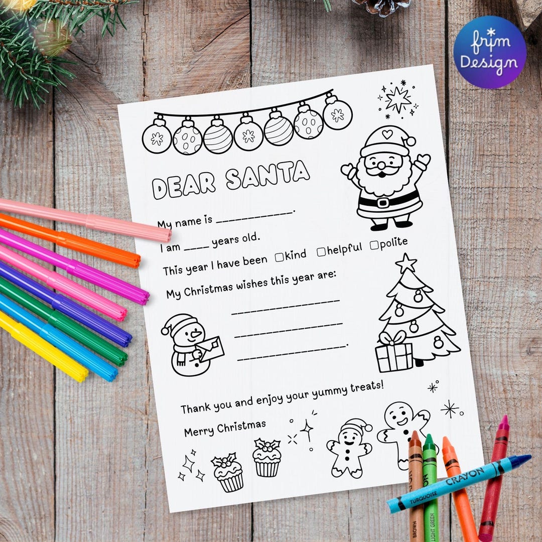Letter to Santa Coloring Page - Printable Christmas Wishlist for Kids ...