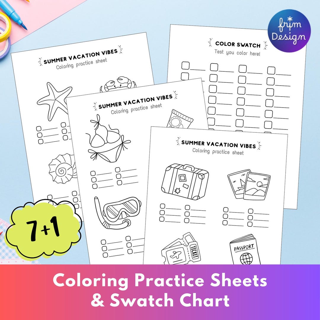 Summer Vibes Coloring Practice Sheets – Printable Doodle Set for Color ...