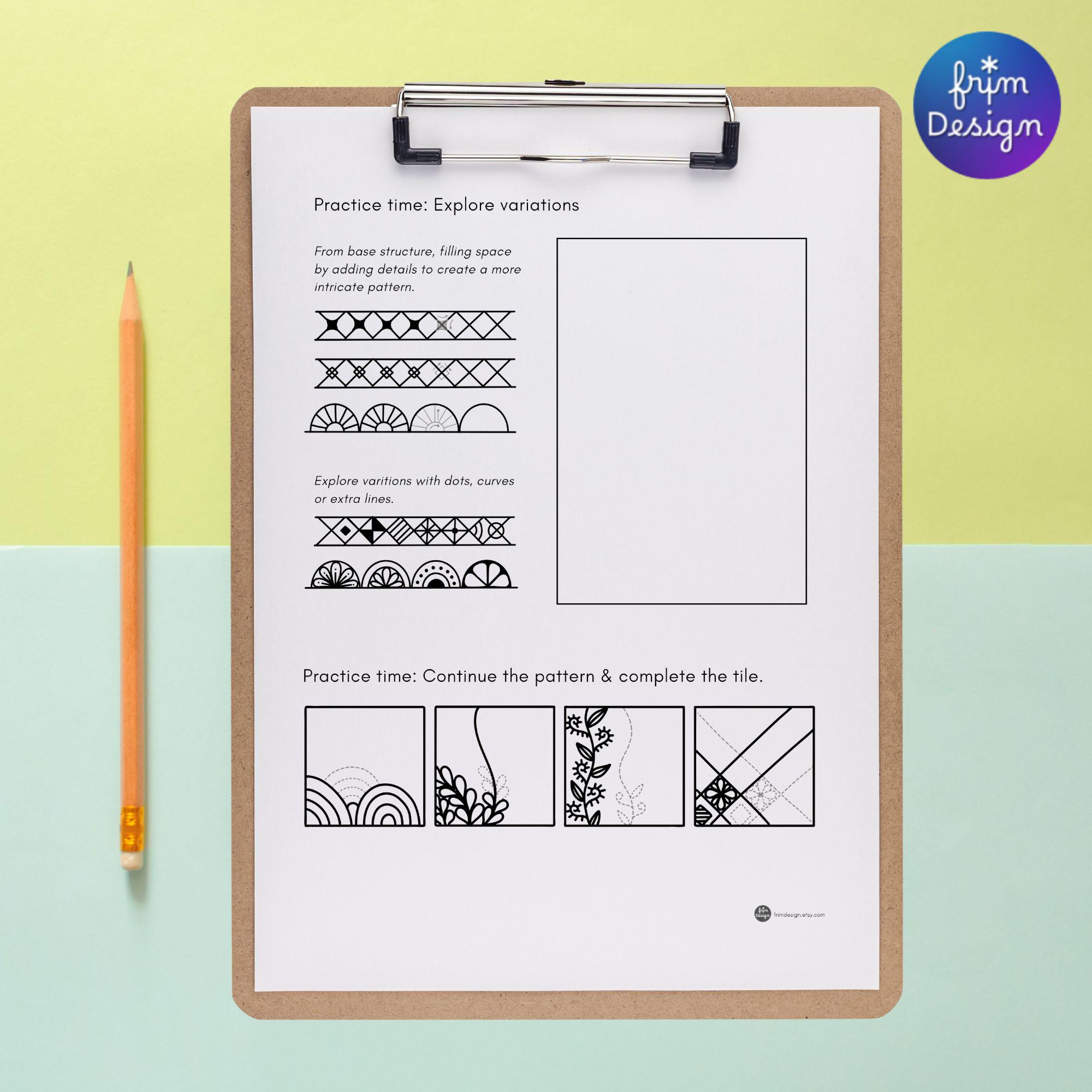 Doodle Practice Worksheets: Beginner Zentangle Patterns & How to Line ...