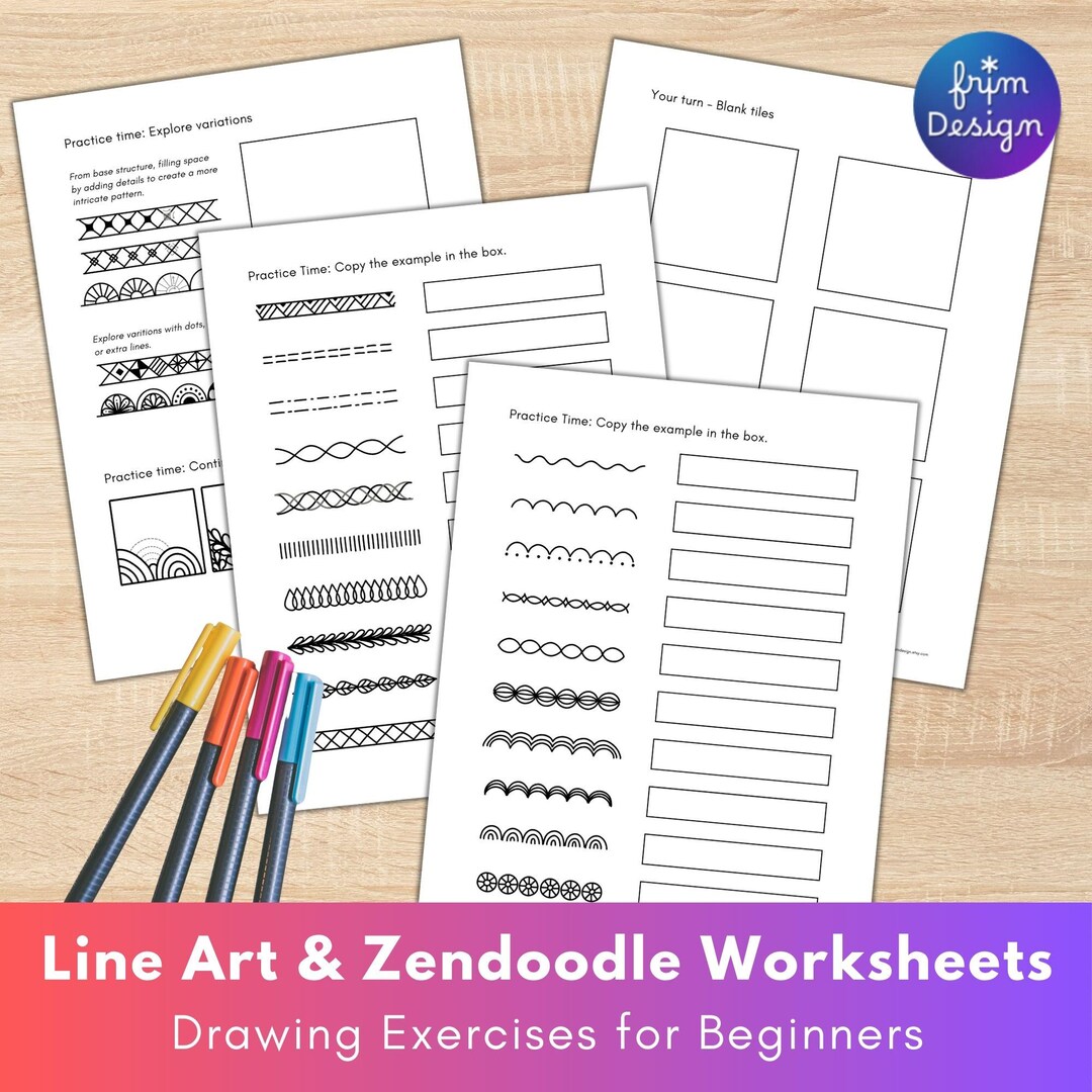 Doodle Practice Worksheets: Beginner Zentangle Patterns & How to Line ...