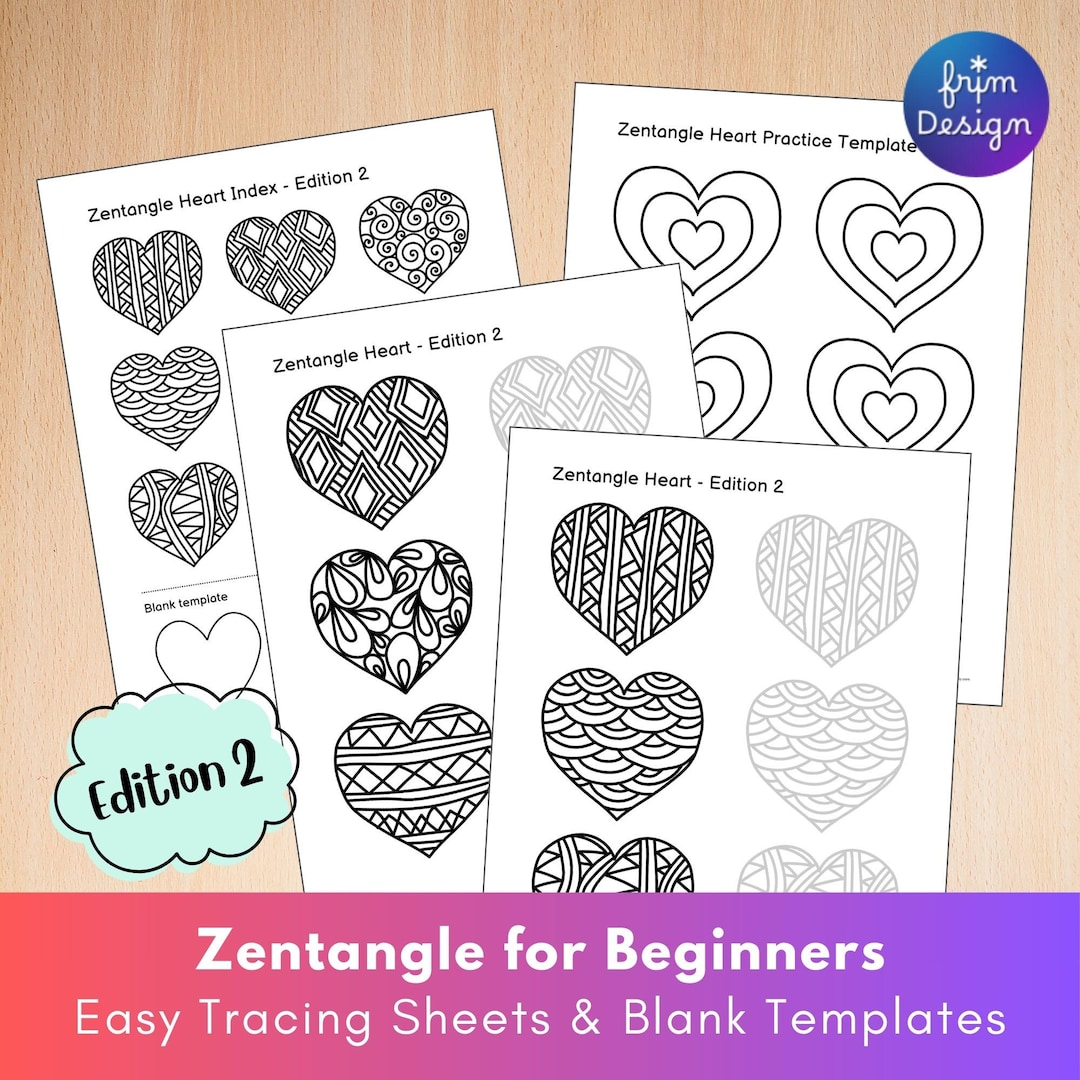 Zentangle Practice Pages – Bold & Easy Heart Doodle Tracing Templates ...
