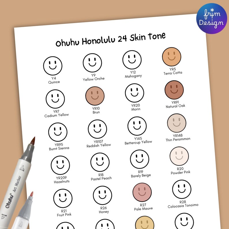 Ohuhu Skin Tone Swatch Chart– Smiling Face Icon, Honolulu 24 & 36 Skin ...