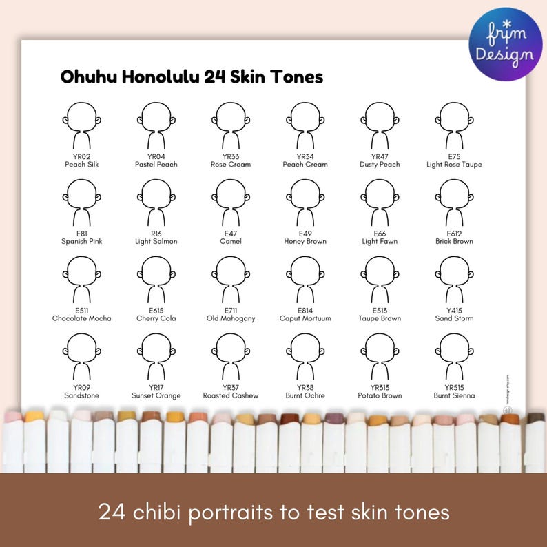 Ohuhu Skin Tone Swatch Chart: Chibi Portrait Style for 24 and 36 Set ...