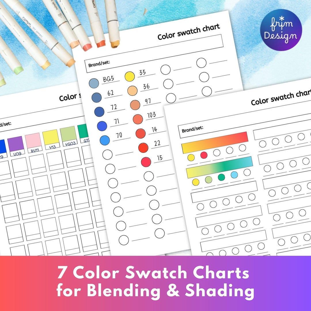 Color Swatch Charts for Blending & Shading, Printable Coloring ...