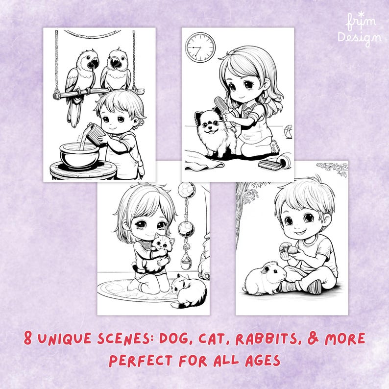 Cute Pet Coloring Pages | Kawaii Kids and Pets | Printable Animal ...