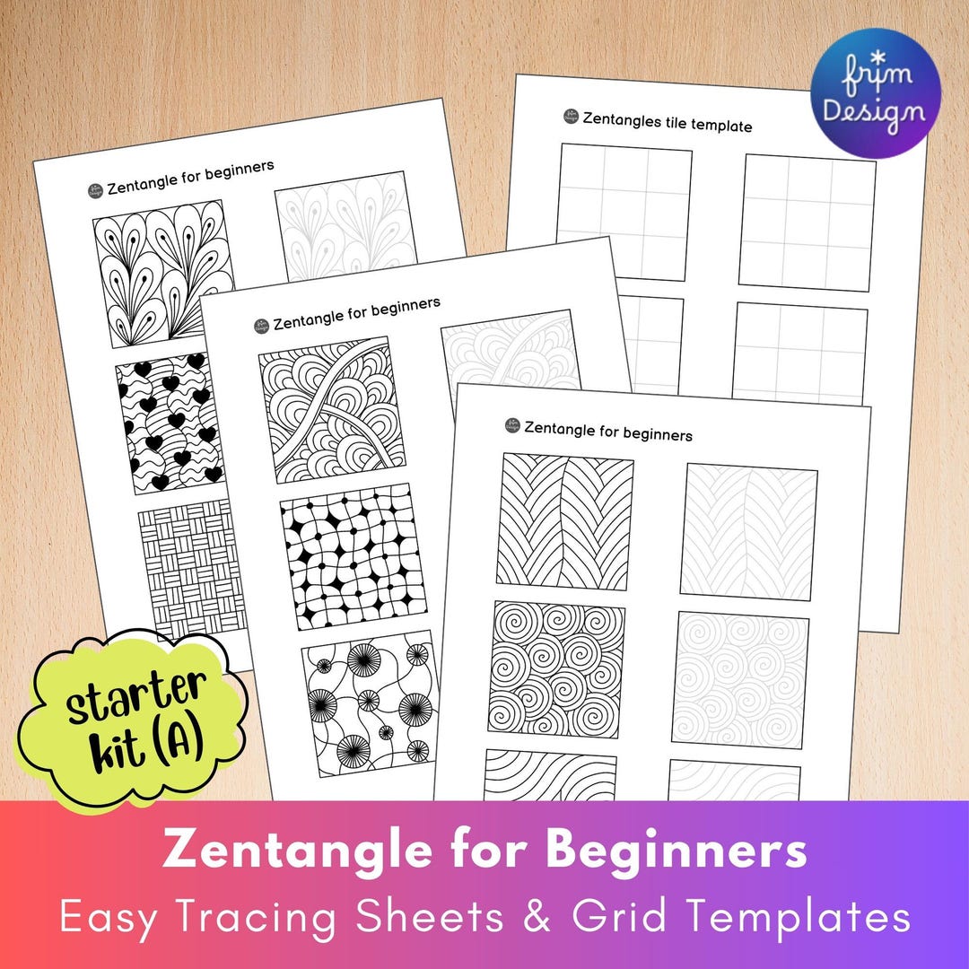 Zentangle Practice Worksheets – Traceable Pattern Pages + Grid Tile ...