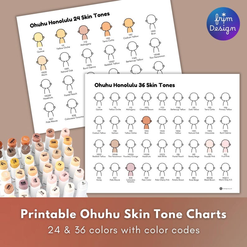 Ohuhu Skin Tone Swatch Chart: Chibi Portrait Style for 24 and 36 Set ...