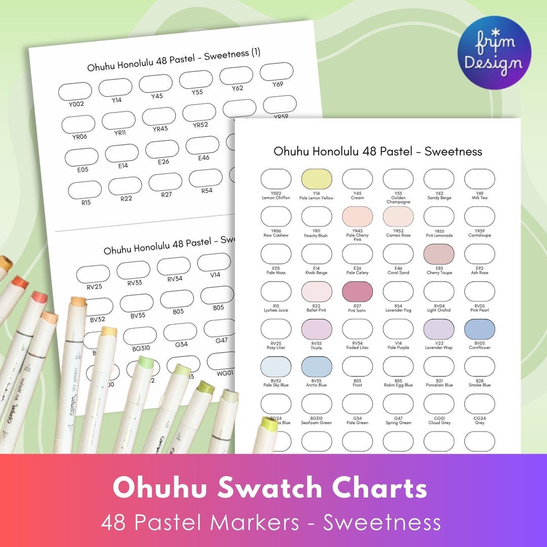 Ohuhu Pastel Marker Swatch Chart – Sweetness 48 Colors (digital ...
