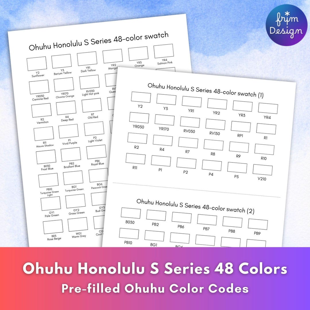 48-color Swatch Chart | Blank Marker Color Chart Compatible With Ohuhu ...