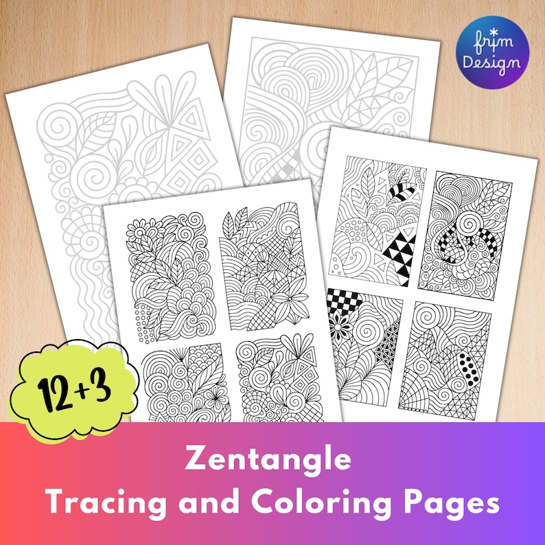 Digital Zentangle Coloring Pages – Traceable Tangle Pattern Worksheets | Relaxing Printables for ...