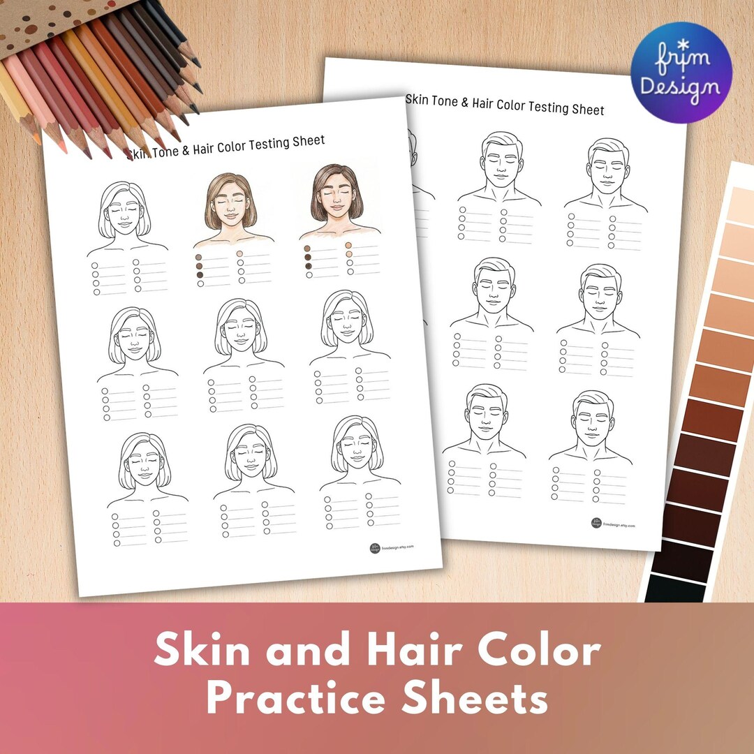 Skin Tone and Hair Combo Practice Sheets – Male & Female Face Templates ...